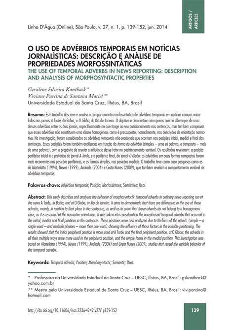 Pdf The Use Of Temporal Adverbs In News Reporting Description And Analysis Of Morphosyntactic