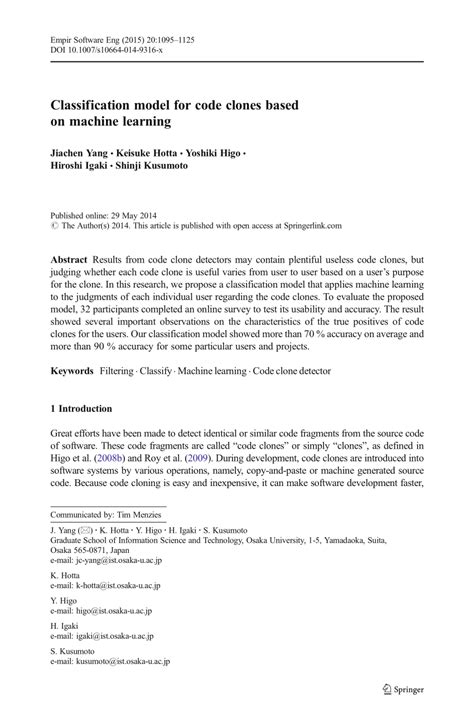 Pdf Classification Model For Code Clones Based On Machine Learning