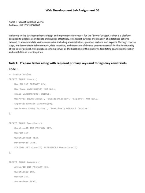 Web Dev Lab Assignment 6 Swaroop Pdf Databases Data Management