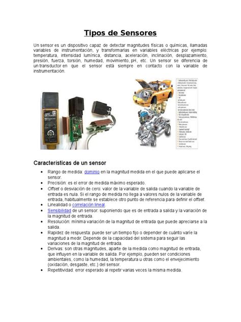 Tipos De Sensores Y Sus Características Pdf Sensor Electromagnetismo