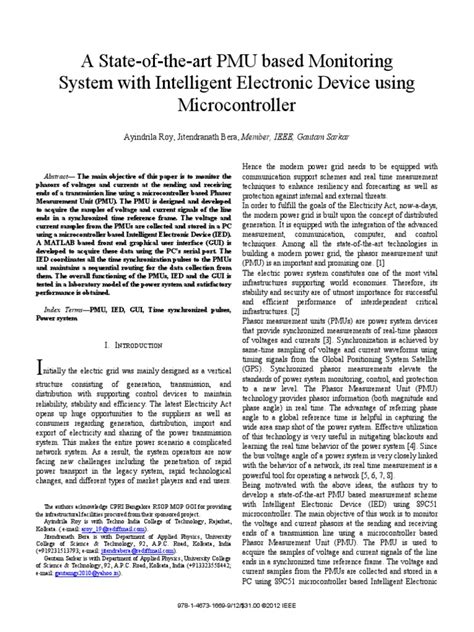 A State Of The Art Pmu Based Monitoring Pdf Electronics Electricity