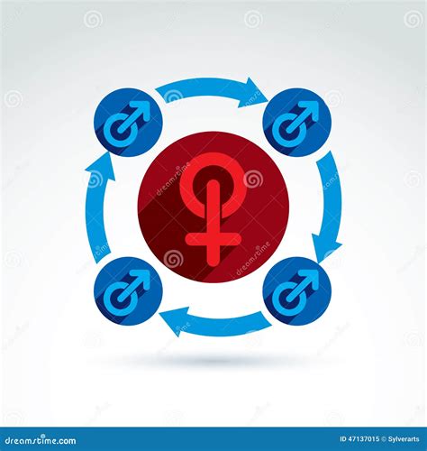 Blue Male And Red Female Signs Connected With Arrows Gender Symbols Group Sex Conceptual Icon
