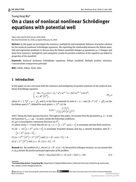 Pdf On A Class Of Nonlocal Nonlinear Schrödinger Equations With Potential Well