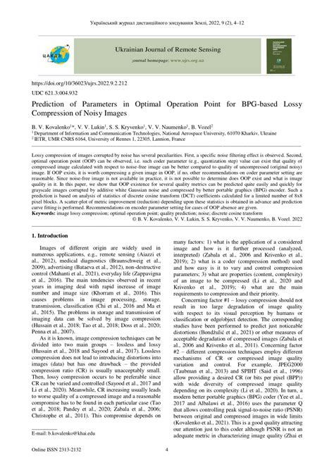 Pdf Prediction Of Parameters In Optimal Operation Point For Bpg Based Lossy Compression Of