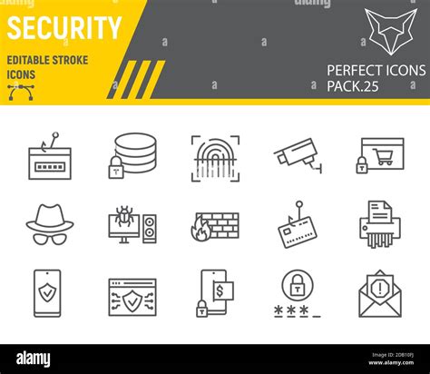 Security Line Icon Set Network Protection Collection Vector Sketches Logo Illustrations