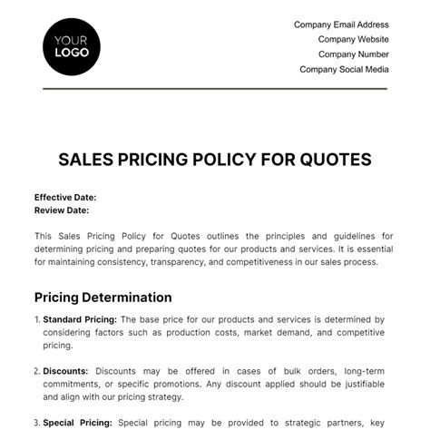 Sales Pricing Policy For Quotes Template