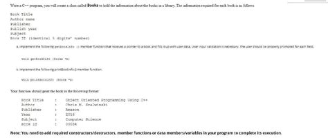 Solved Write A C Program You Will Create A Class Called