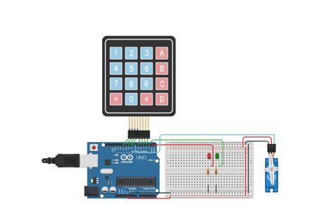 circuit design arduino keypad combination lock tinkercad