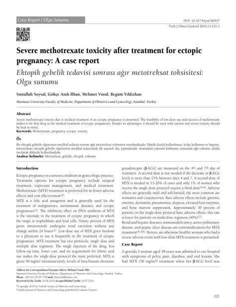 Pdf Severe Methotrexate Toxicity After Treatment For Ectopic Pregnancy A Case Report