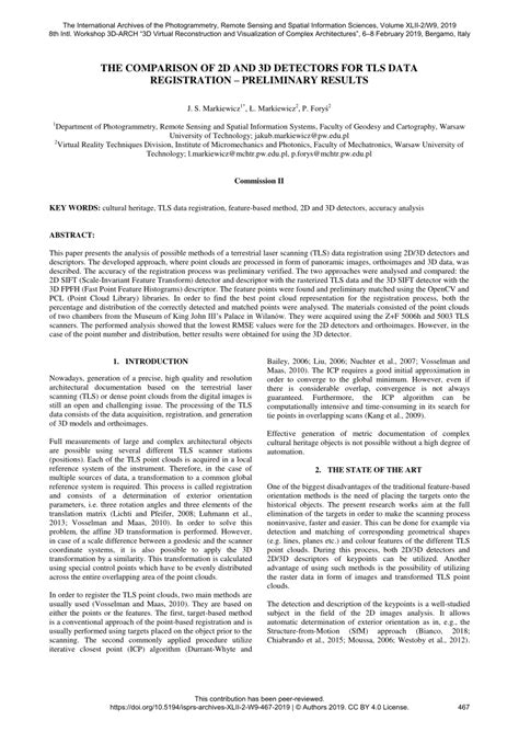 Pdf The Comparison Of 2d And 3d Detectors For Tls Data Registration Preliminary Results