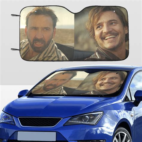 Nicolas Cage Looking At Pedro Pascal Meme Car Sunshade Inspire Uplift