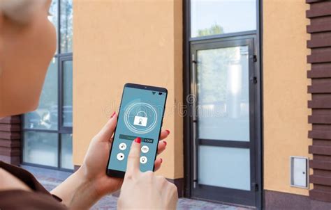 Woman Unlocking Smartphone Application On The Screen Closeup Space For Text Stock Photo