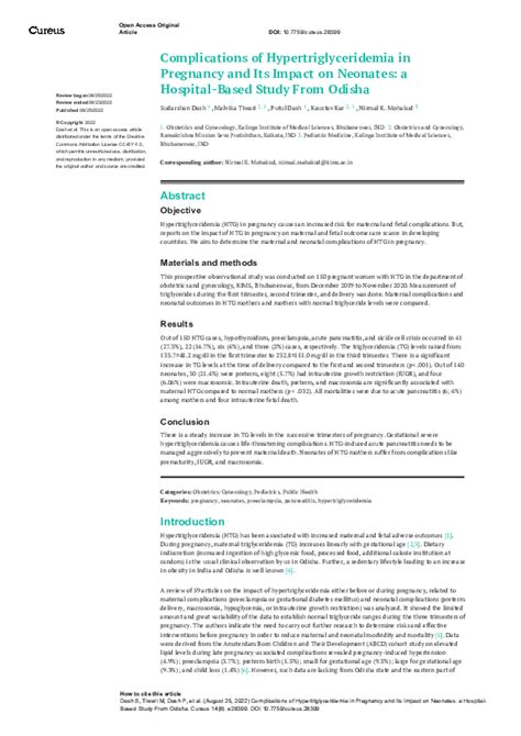 Pdf Complications Of Hypertriglyceridemia In Pregnancy And Its Impact On Neonates A Hospital