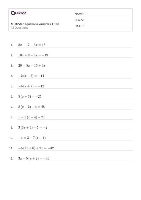 50 Multi Step Equations Worksheets On Quizizz Free And Printable