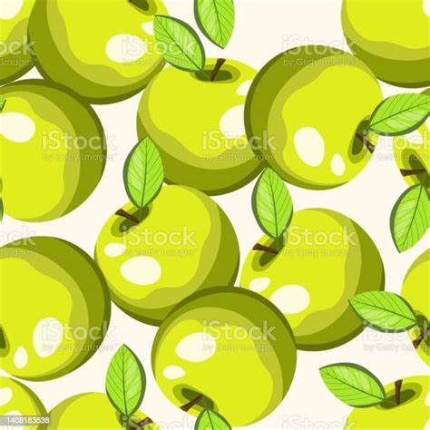 색상 배경에 사과가있는 완벽한 패턴 천연 맛있는 신선한 익은 맛있는 과일 인쇄 직물 섬유 배너 디자인을위한 벡터 일러스트 레이 션 나뭇잎이있는 양식화 된 사과 음식 개념