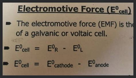 Electromotive Force E0 Cell The Electromotive Force Emf Is The Of