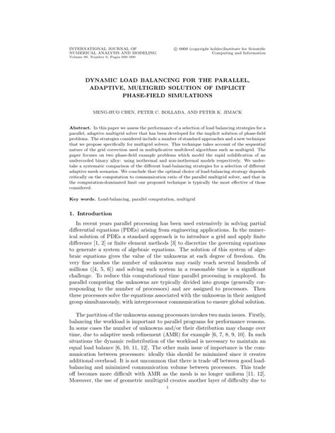 Pdf Dynamic Load Balancing For The Parallel Adaptive Multigrid Solution Of Implicit Phase