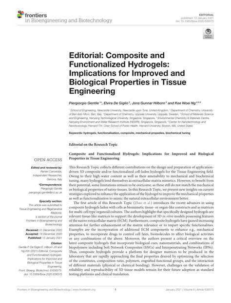 Pdf Editorial Composite And Functionalized Hydrogels Implications