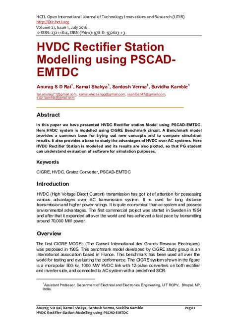 Pdf Hvdc Rectifier Station Modelling Using Pscad Emtdc