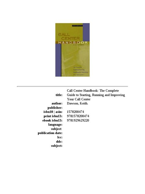 call center handbook the complete guide to starting running and