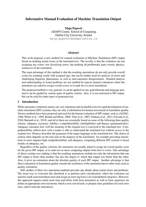 Pdf Informative Manual Evaluation Of Machine Translation Output