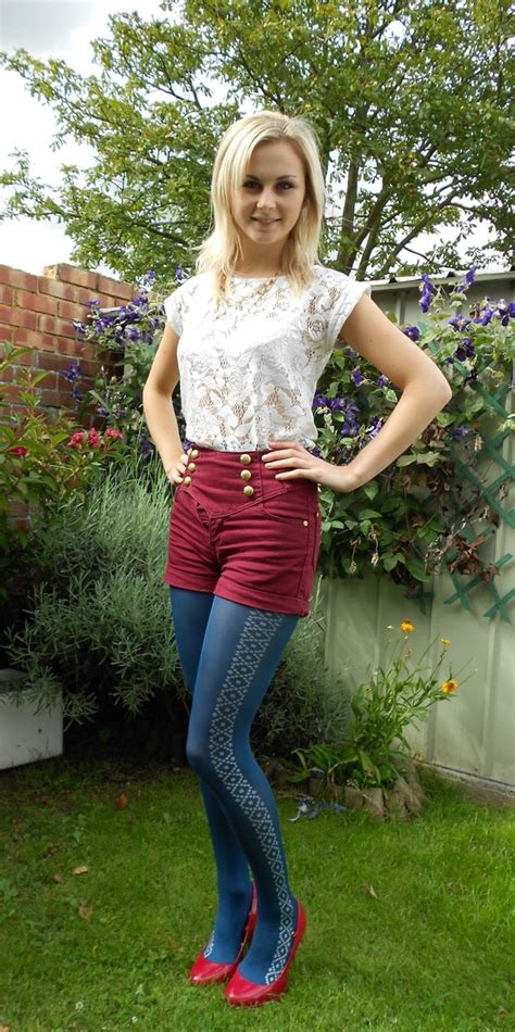Tightsobsession Blue Patterned Tights With Red Heels Tights Week Starts November 3rd Tumblr