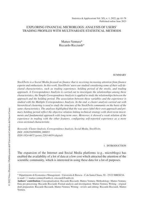 Pdf Exploring Financial Microblogs Analysis Of Users Trading Profiles With Multivariate