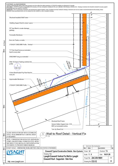 E12 12 Lysaght Enseam® Vertical Fix Wall To Lysaght Enseam® Roof