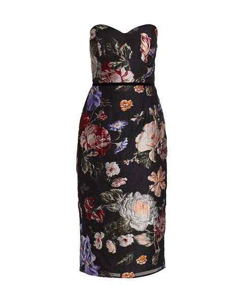 Marchesa Notte Velvet Floral Jacquard Strapless Midi Dress In Black Lyst