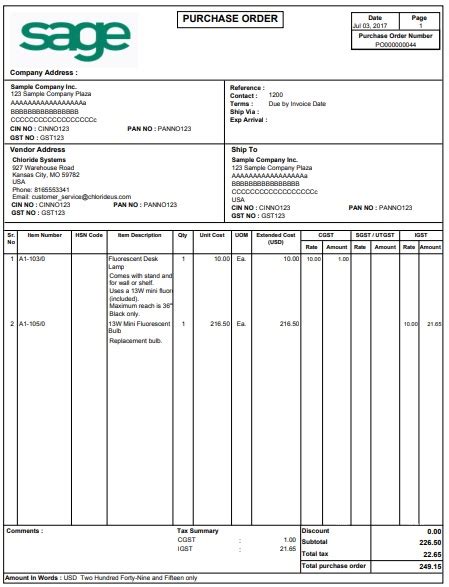 How To Make Purchase Order In Sage Cloud ERP