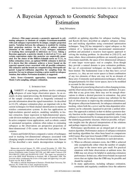 Pdf A Bayesian Approach To Geometric Subspace Estimation