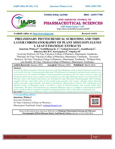 Pdf Preliminary Phytochemical Screening And Thin Layer Chromatography Of Plant Mimusops Elengi