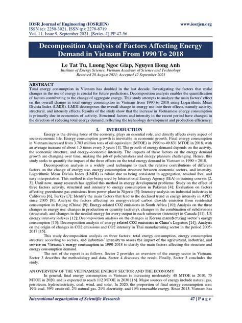 Decomposition Analysis Of Factors Affecting Energy Demand In Vietnam From 1990 To 2018