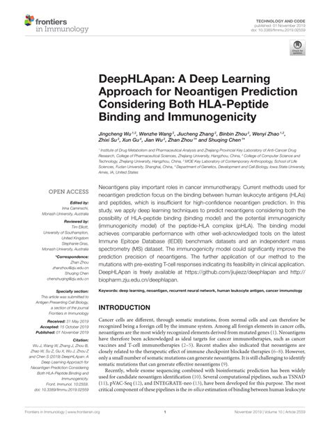 Pdf Deephlapan A Deep Learning Approach For Neoantigen Prediction Considering Both Hla