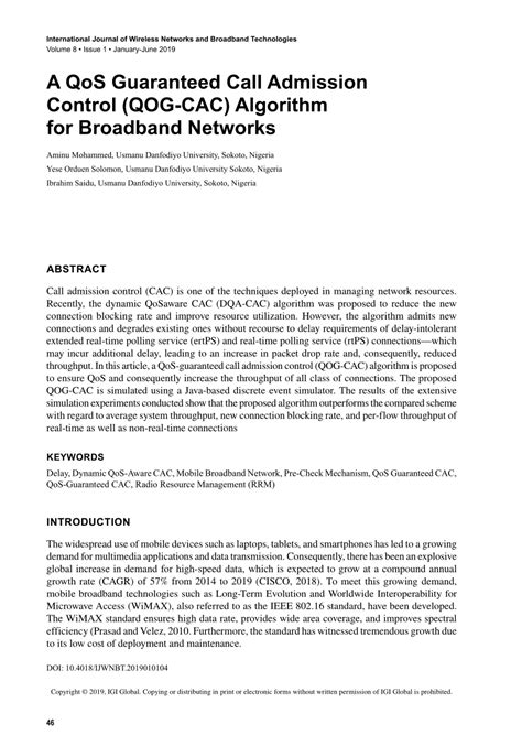 Pdf A Qos Guaranteed Call Admission Control Qog Cac Algorithm For Broadband Networks