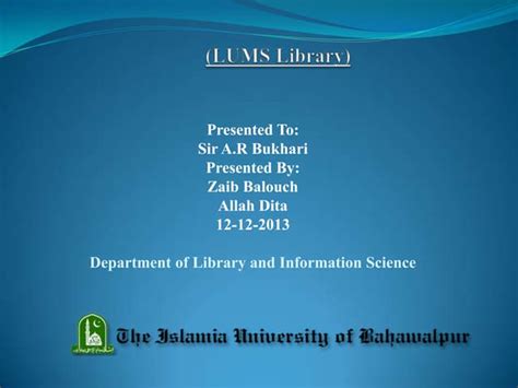 Gad And Birgit Rousing Library Of Lums Lahore University Of Management Science Ppt
