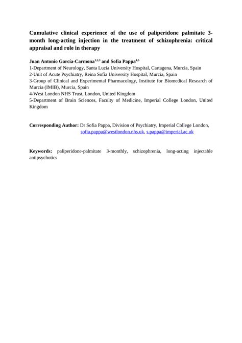 Pdf Cumulative Clinical Experience Of The Use Of Paliperidone Palmitate 3 Month Long Acting