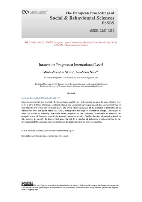Pdf Innovation Progress At International Level