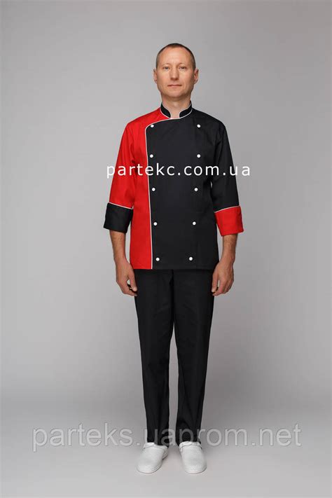 Костюм кухаря чоловічий Шеф Кухар чорного кольору з червоними вставками продаж ціна у Києві