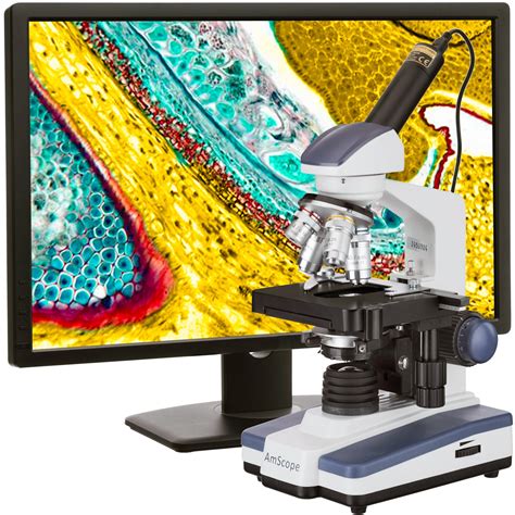 40x 2500x Led Digital Monocular Compound Microscope W 3d Stage 1mp Us Amscope Uk