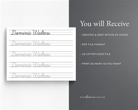 Personalized Cursive Name Tracing Sheet Cursive Name Writing Etsy Canada