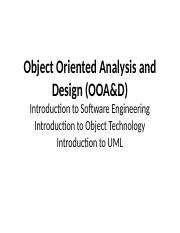 OOAD Lecture 1 Pptx Object Oriented Analysis And Design OOA D