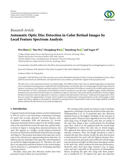 Pdf Automatic Optic Disc Detection In Color Retinal Images By Local