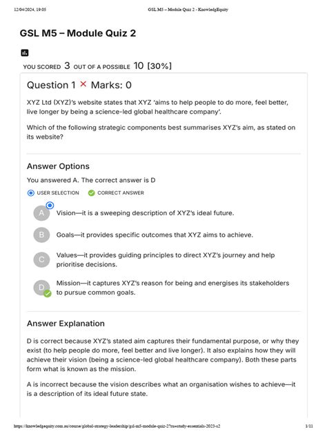 Gsl M5 Module Quiz 2 Knowledgequity Pdf Risk Risk Assessment