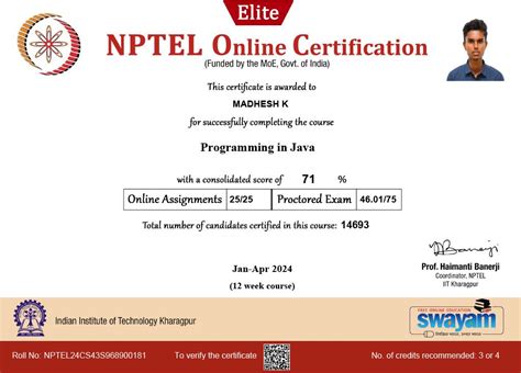 Completed Java Programming Course At Nptel Madhesh K Posted On The