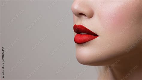 Sexy Lips Beauty Red Lip Makeup Detail Beautiful Make Up Closeup