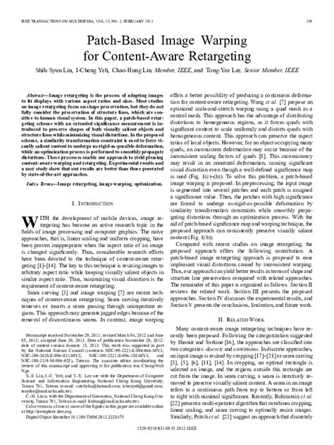 Pdf Patch Based Image Warping For Content Aware Retargeting