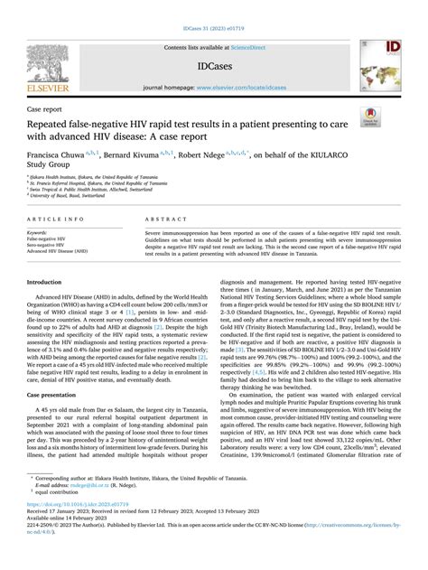 Pdf Repeated False Negative Hiv Rapid Test Results In A Patient