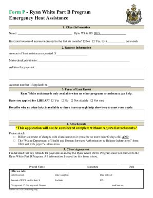 Fillable Online Form P Ryan White Part B Program Fax Email Print