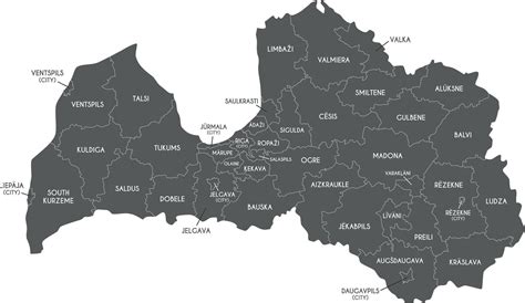 Regional Map Of Latvia With State Cities And Municipalities And
